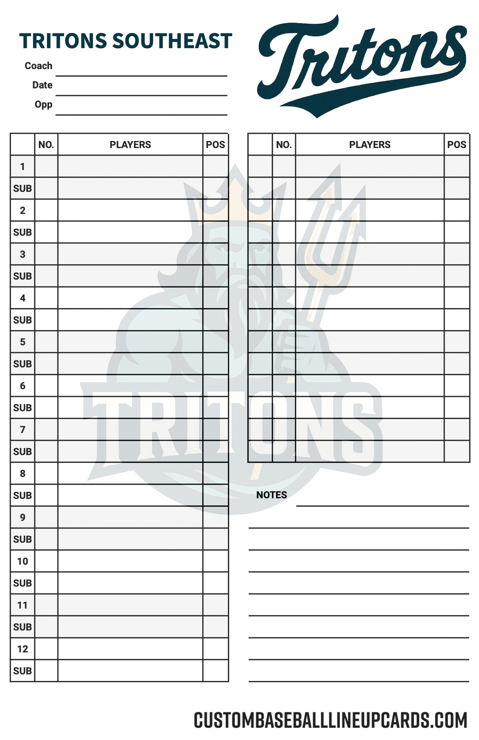 Custom Baseball Lineup Cards