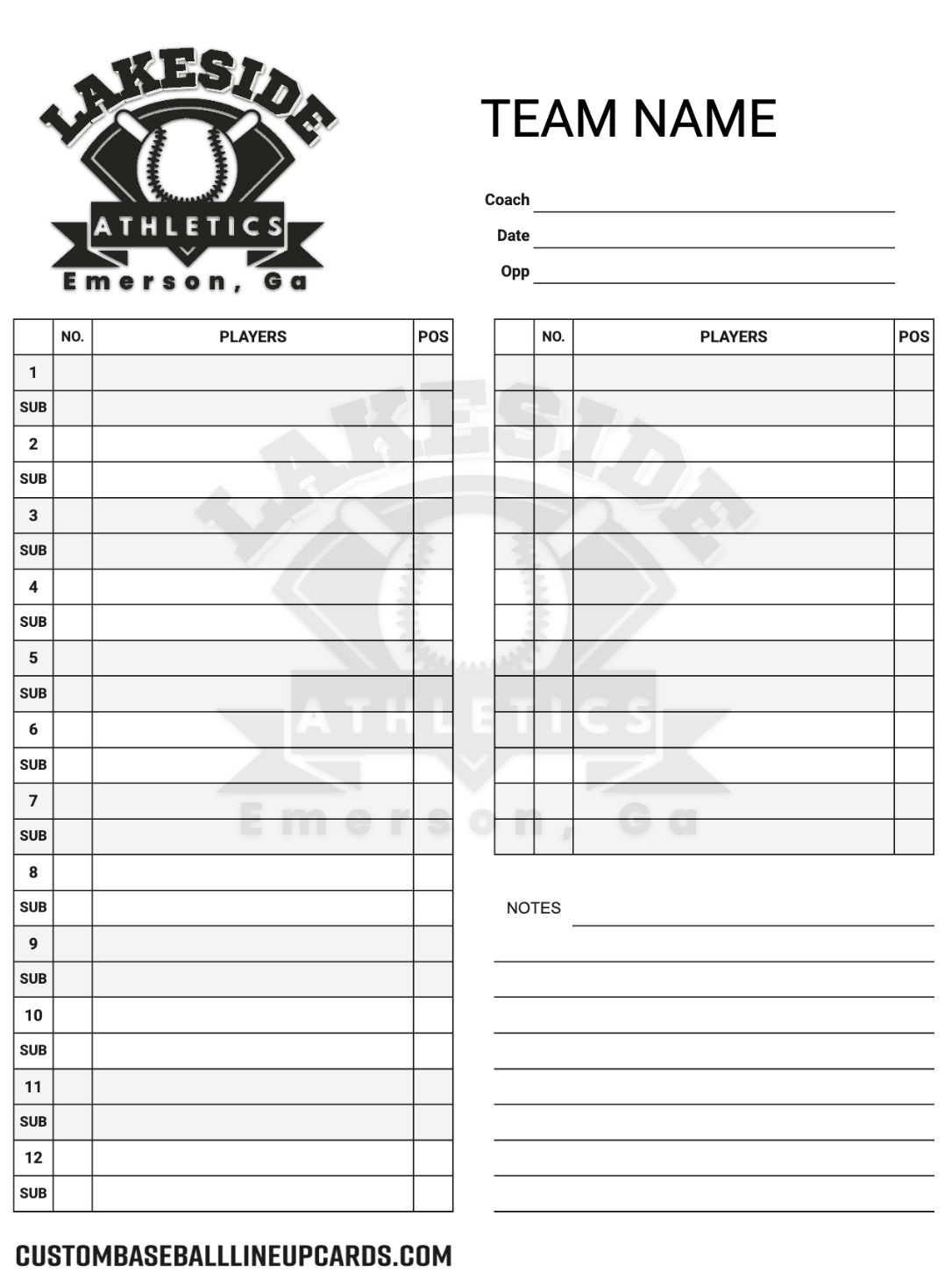 Custom Baseball Lineup Cards