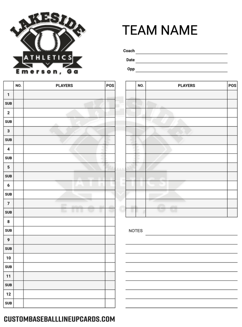Custom Baseball Lineup Cards