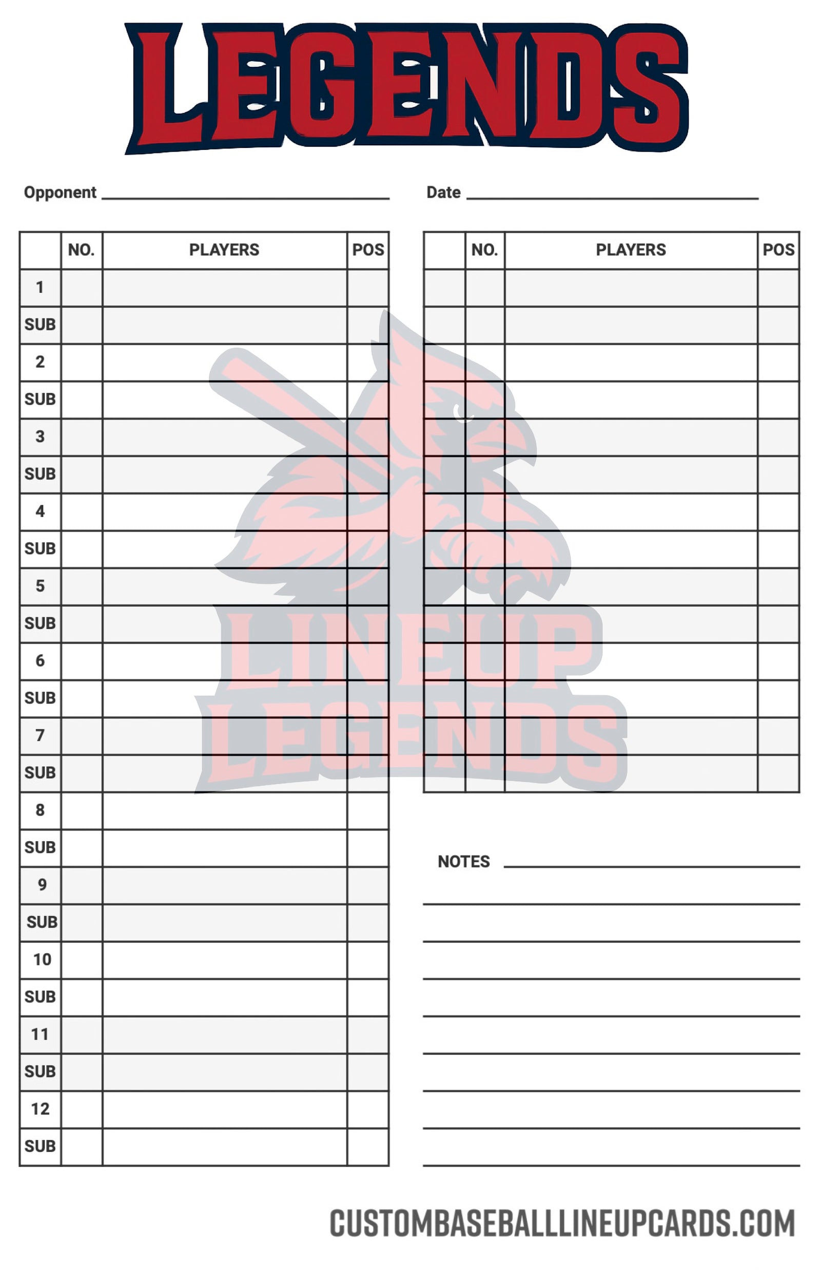 Custom Baseball Lineup Cards