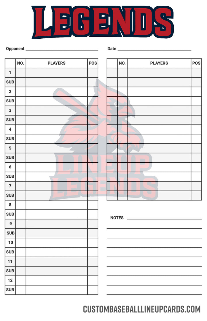 Custom Baseball Lineup Cards